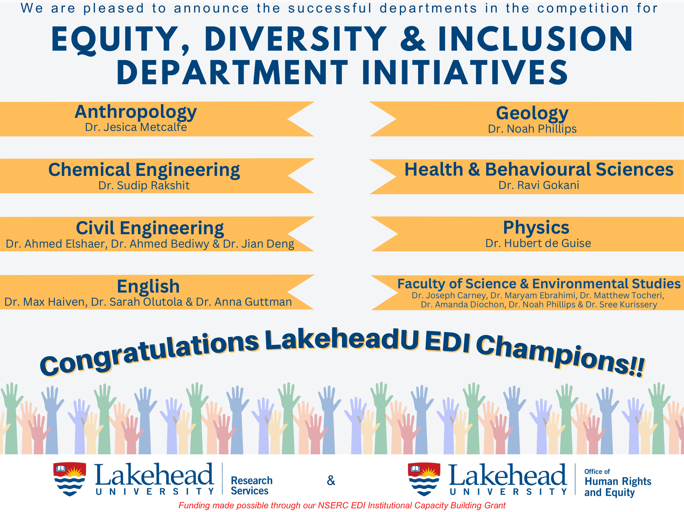 Announcement of Successful Departments in the Competition for Equity, Diversity, and Inclusion ...